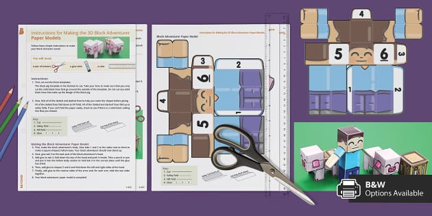 3D Block Adventurer Paper Models Pack (teacher made)
