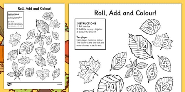 Leaf Roll and Colour Dice Addition Activity - Twinkl