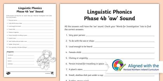 Northern Ireland Linguistic Phonics Stage 5 and 6, Phase 4b, 'aw' Sound ...