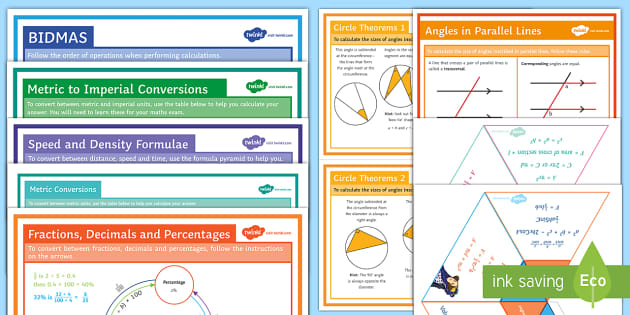 Maths Desk Prompts Activity Pack - Formulae, Revision, Reminders, Help
