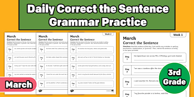 * NEW * Third Grade March Daily Correct the Sentence Grammar