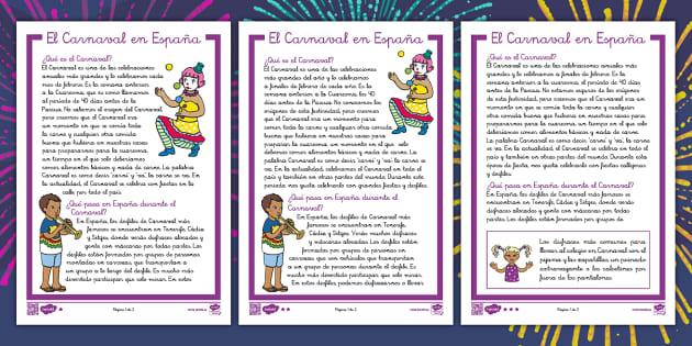 Comprensión lectora por niveles: El Carnaval en España