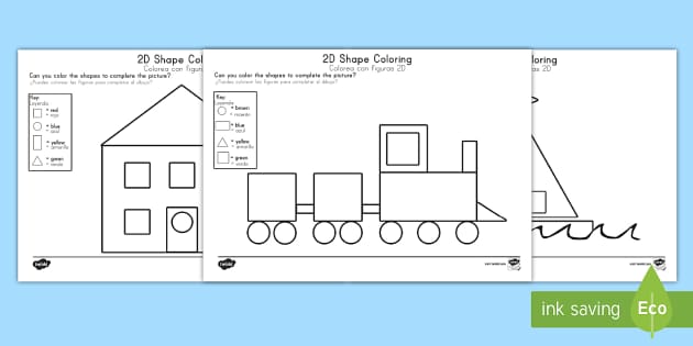 Color by Shapes 2D - English/Spanish - Color by 2D Shapes