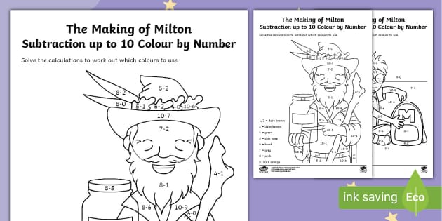 The Making of Milton Subtraction Colour by Number - Twinkl