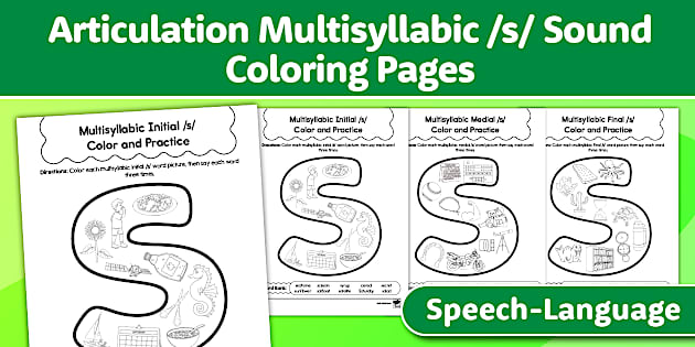 Articulation Multisyllabic /s/ Sound Coloring Pages for SLP