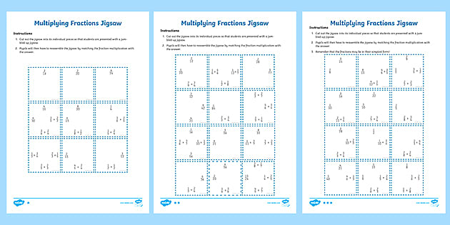 Multiplying Fractions Year 6 Jigsaw Activity Worksheet