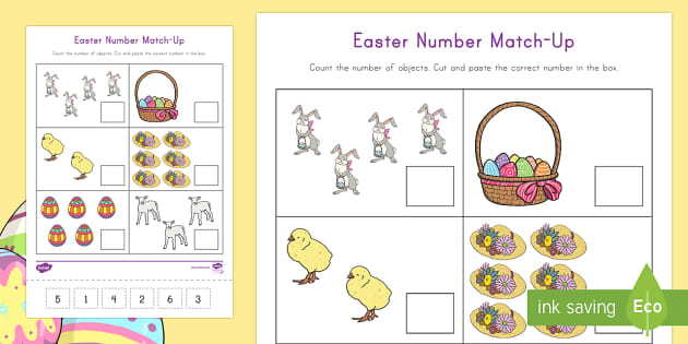 Easter Number Match-Up Worksheet / Activity Sheet - Easter
