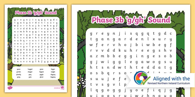 Northern Ireland Linguistic Phonics 3b 'g/gh' Sound Word Search