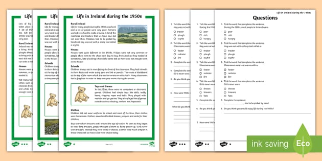 Life in Ireland during the 1950s Differentiated Reading Comprehension