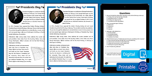 Presidents Day Reading Comprehension PDF | Twinkl USA