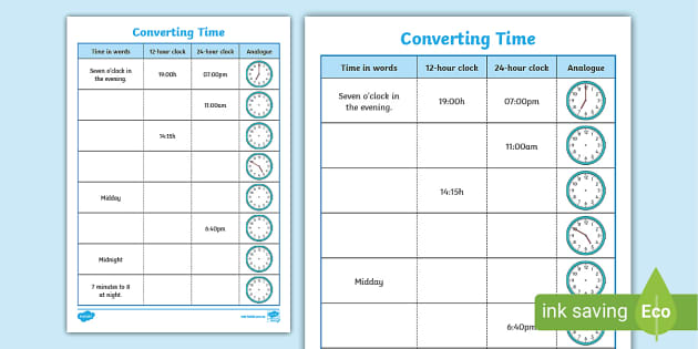 Converting Times Worksheet - Primary Resources - Twinkl
