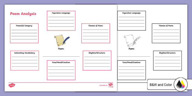 Poem Analysis Graphic Organizer for 6th-8th Grade - Twinkl