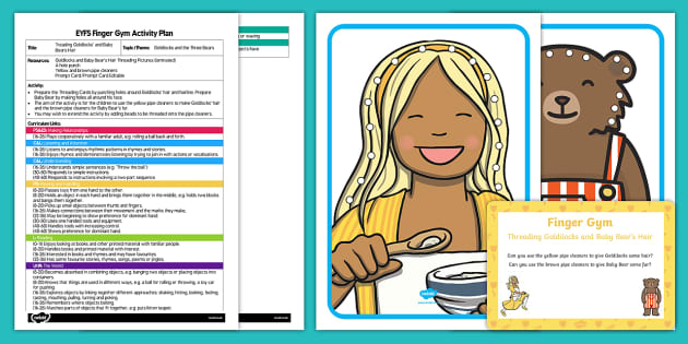 EYFS Threading Goldilocks' and Baby Bear's Hair Finger Gym Plan and ...