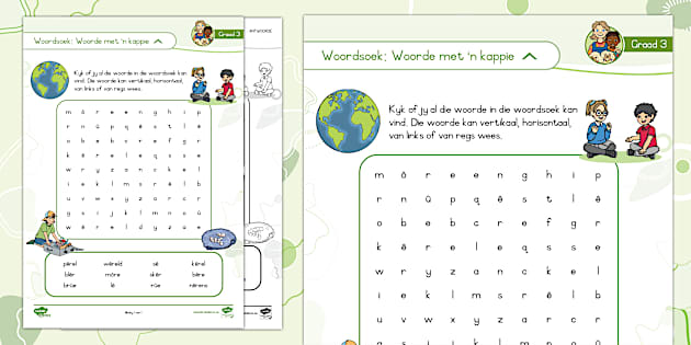 Graad 3 Klanke: Woorde met 'n kappie - Woordsoek - Twinkl