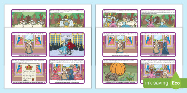تسلسل قصة سيندريلا (أربعة في صفحة A4) إنجليزي عربي