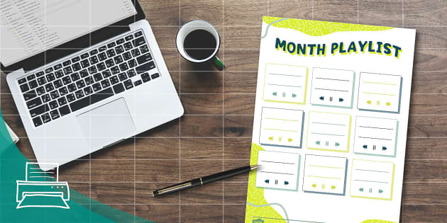 Monthly Playlist Planner Insert | Blue & Lemon - Twinkl