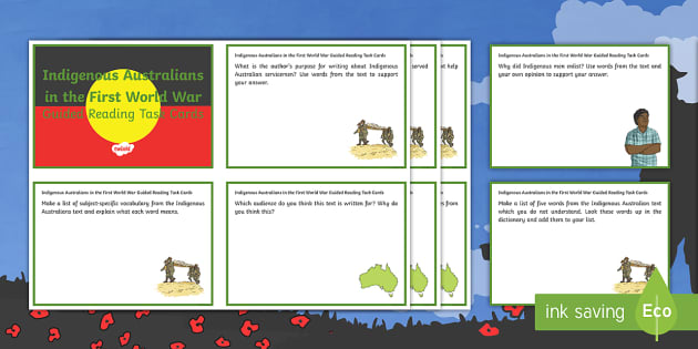 Indigenous Australians in World War One Guided Reading Challenge Cards