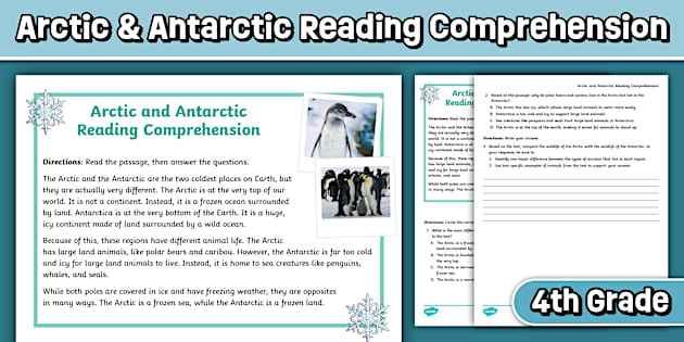 Fourth Grade Arctic and Antarctic Reading Passage Comprehension Worksheet