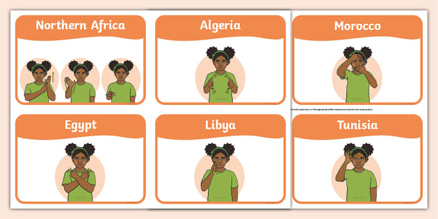 Auslan Countries in Northern Africa Word Cards - Twinkl