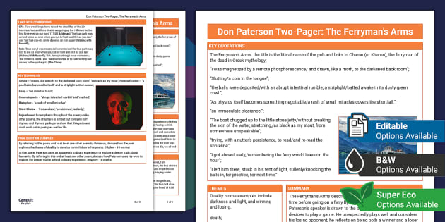 Don Paterson Two-pager: The Ferryman's Arms (teacher made)