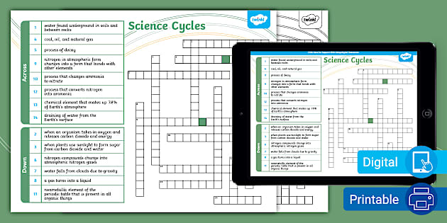 Science Cycles Vocabulary Crossword for 6th-8th Grade