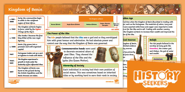 History Seekers: UKS2: The Kingdom of Benin Knowledge Organiser