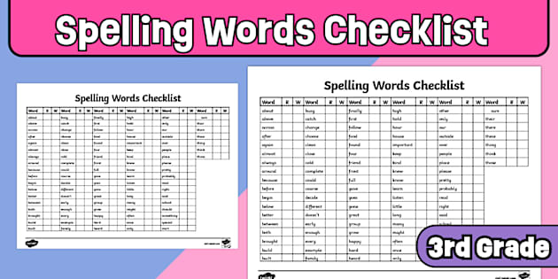 Third Grade Spelling Words Checklist