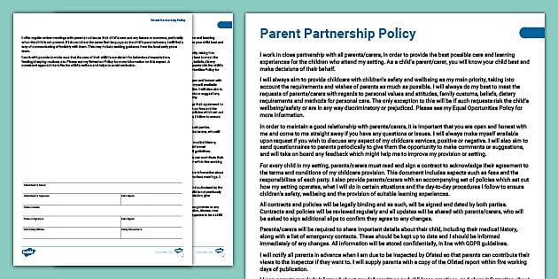 Parent Partnerships Policy for Childminders (teacher made)