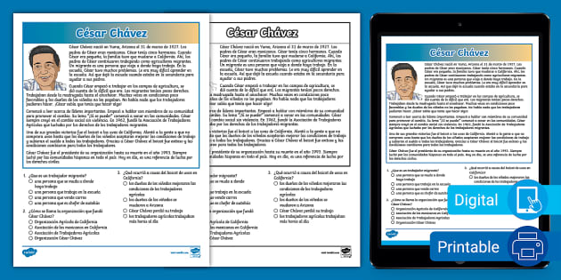 Comprensión lectora sobre César Chávez | Twinkl USA