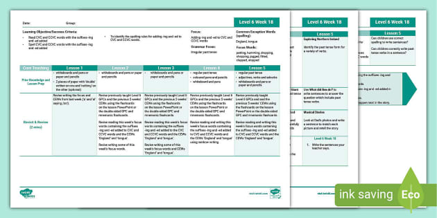 Level 6 Week 18 Weekly Plans - adding -ing and -ed - Twinkl