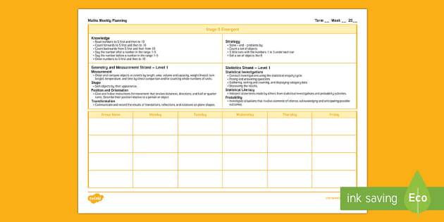 New Zealand Stage 0 Maths Weekly Plan (teacher made)