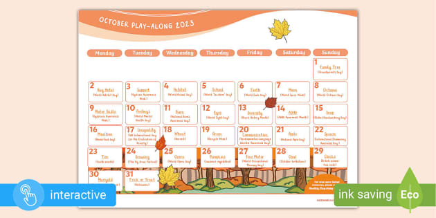 October Play-Along Calendar (2023) (teacher made) - Twinkl