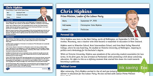 Chris Hipkins Fact File (teacher made) - Twinkl