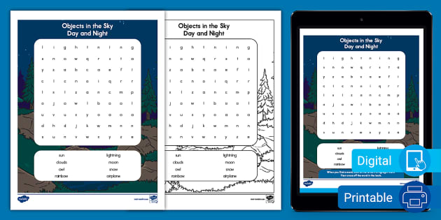 First Grade Objects in the Sky: Day and Night Word Search