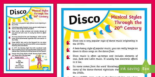 Musical Styles Through the 20th Century: Disco Information Poster