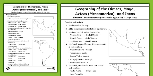 Olmecs, Maya, Aztecs, and Incas Map Activity for 6-8 Gr