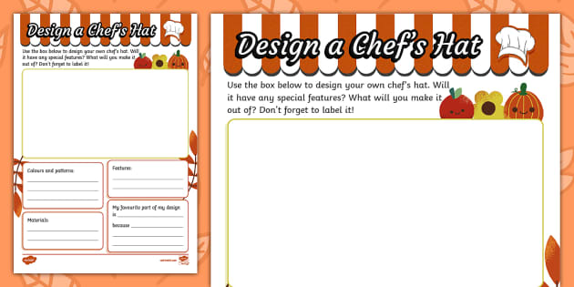 Autumn Market-Themed Design a Chef's Hat Worksheet - Twinkl