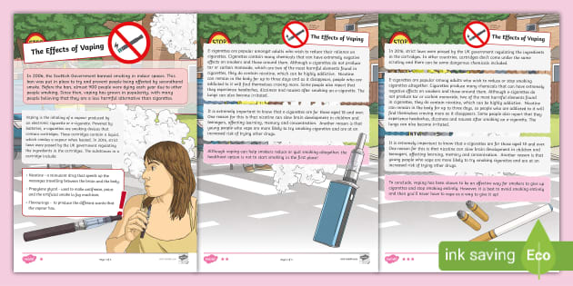 Vaping Education Activity | Reading Comprehension | Twinkl