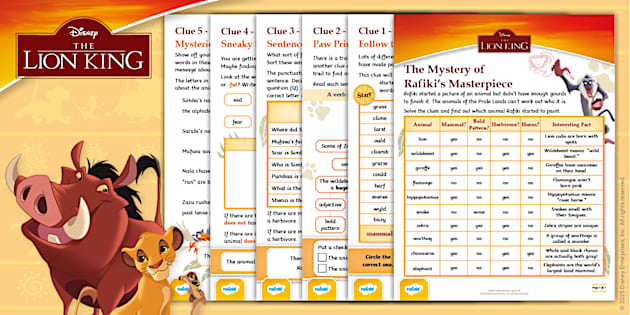 The Lion King: Grammar Mystery for 1st-2nd Grade - Twinkl