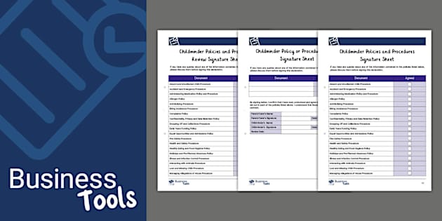 Childminder Policies and Procedures Signature Sheet Pack