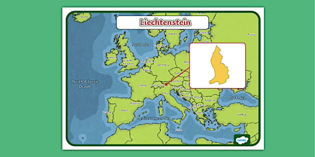 Liechtenstein on a Map of Europe Display Poster - Twinkl