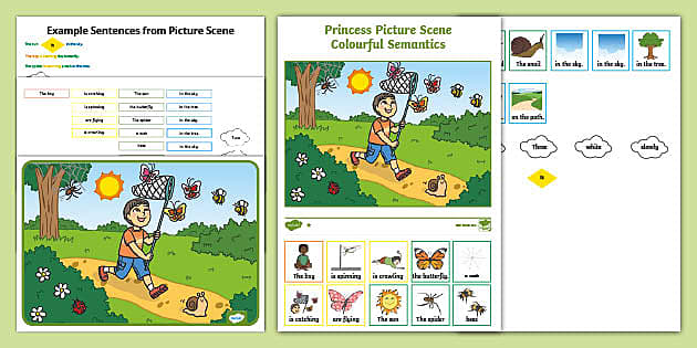 Colourful Semantics Minibeast Picture Scene - Twinkl Colourful Semantics Minibeast Picture Scene - Twinkl