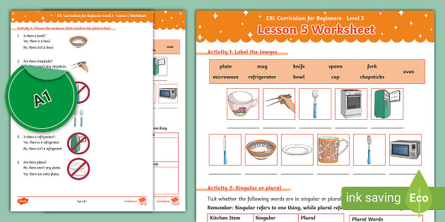 ESL Curriculum Level 2, Lesson 5 Worksheet (Teacher-Made)