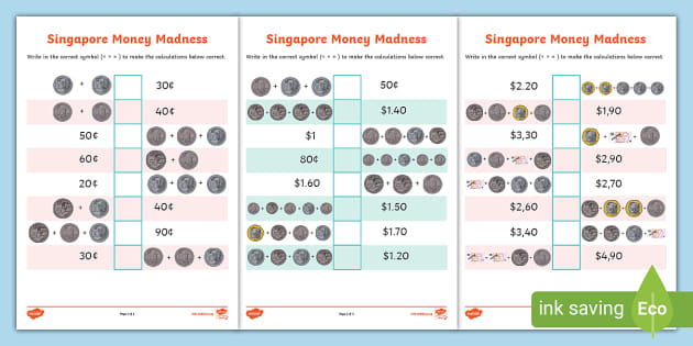 *Singapore Money Madness Worksheet* (Hecho por educadores)