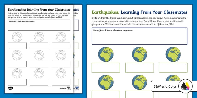 Earthquakes: Learning From Your Classmates Activity - Twinkl