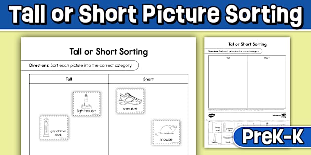 Tall or Short Picture Sorting Cut and Paste Worksheet
