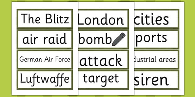 The Blitz Word Cards - the blitz, word cards, word, cards, ww2