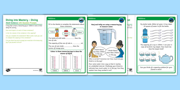 Year 2 Maths Mastery: Millilitres Activity Cards - Twinkl