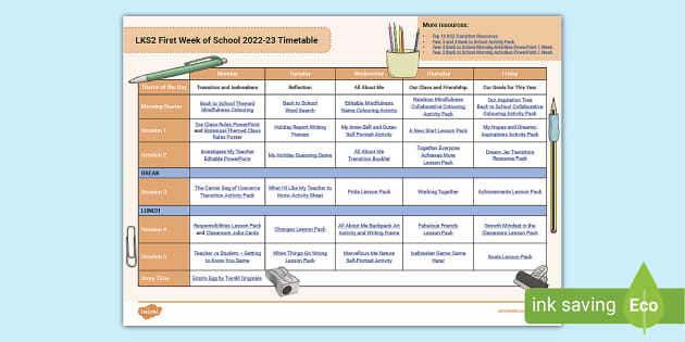FREE! - LKS2 First Week of Term Activity Timetable - Twinkl