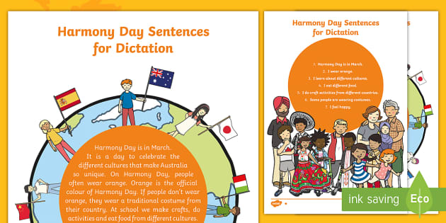 Harmony Day Dictation Assessment Sheet (teacher made)